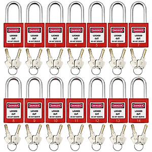 Lockout Tagout Station,Loto Kits, Includes 14 Key Different Padlocks with Numbers, 4 Lockout Hasps, 40 Lockout Tags, 20 Nylon Cable (Big Lock Station) Yellow