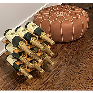 DECOMIL 9 Bottle Samurai Style Stackable Modular Wine Rack Wine Storage Rack Solid Bamboo Wine Holder Display Shelves, Wobble-Free (9 Bottle Capacity - Samurai Style Capacity)