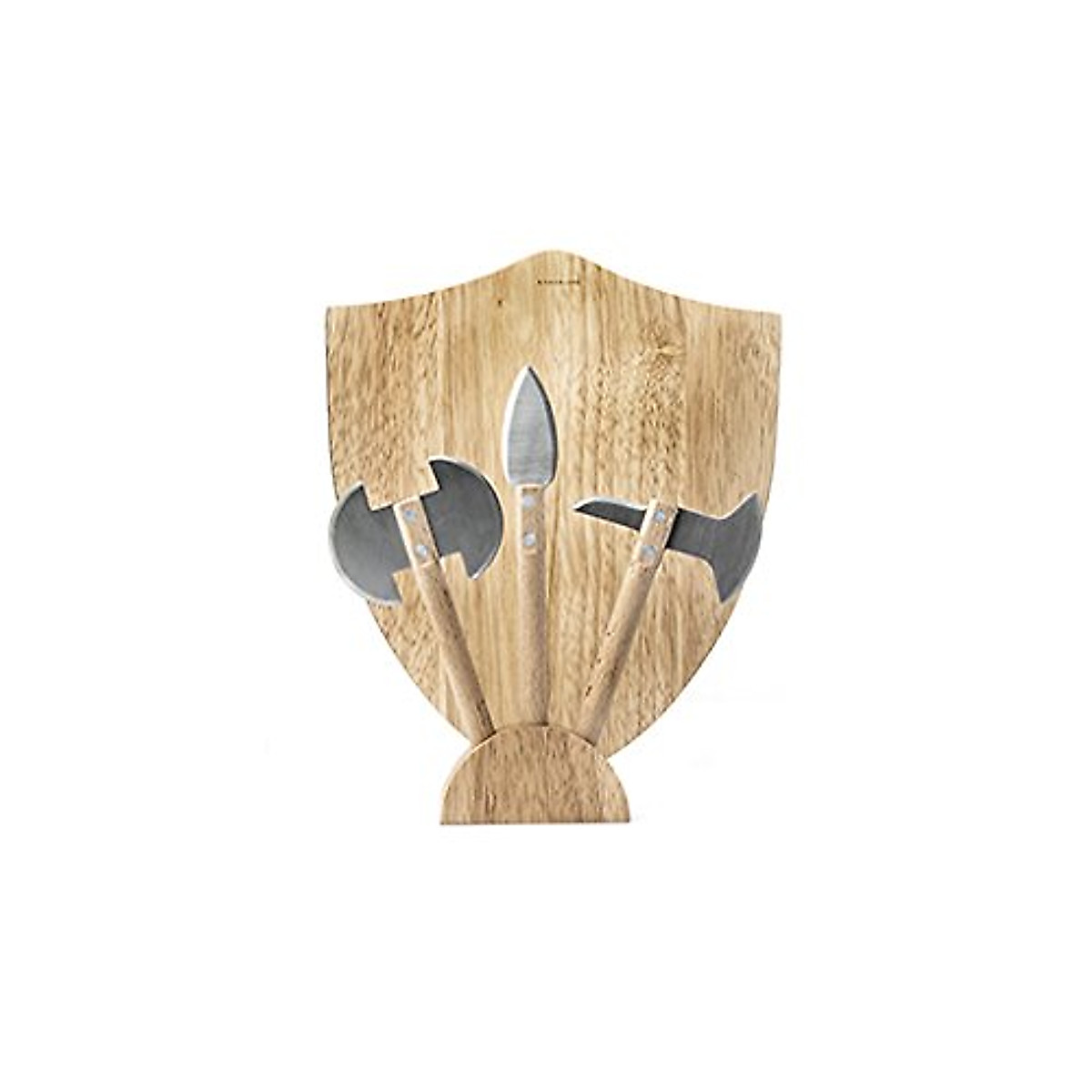 Kikkerland Medieval Wooden Charcuterie Cutlery Cheese Board Knight's Shield Party Serving Tray Set