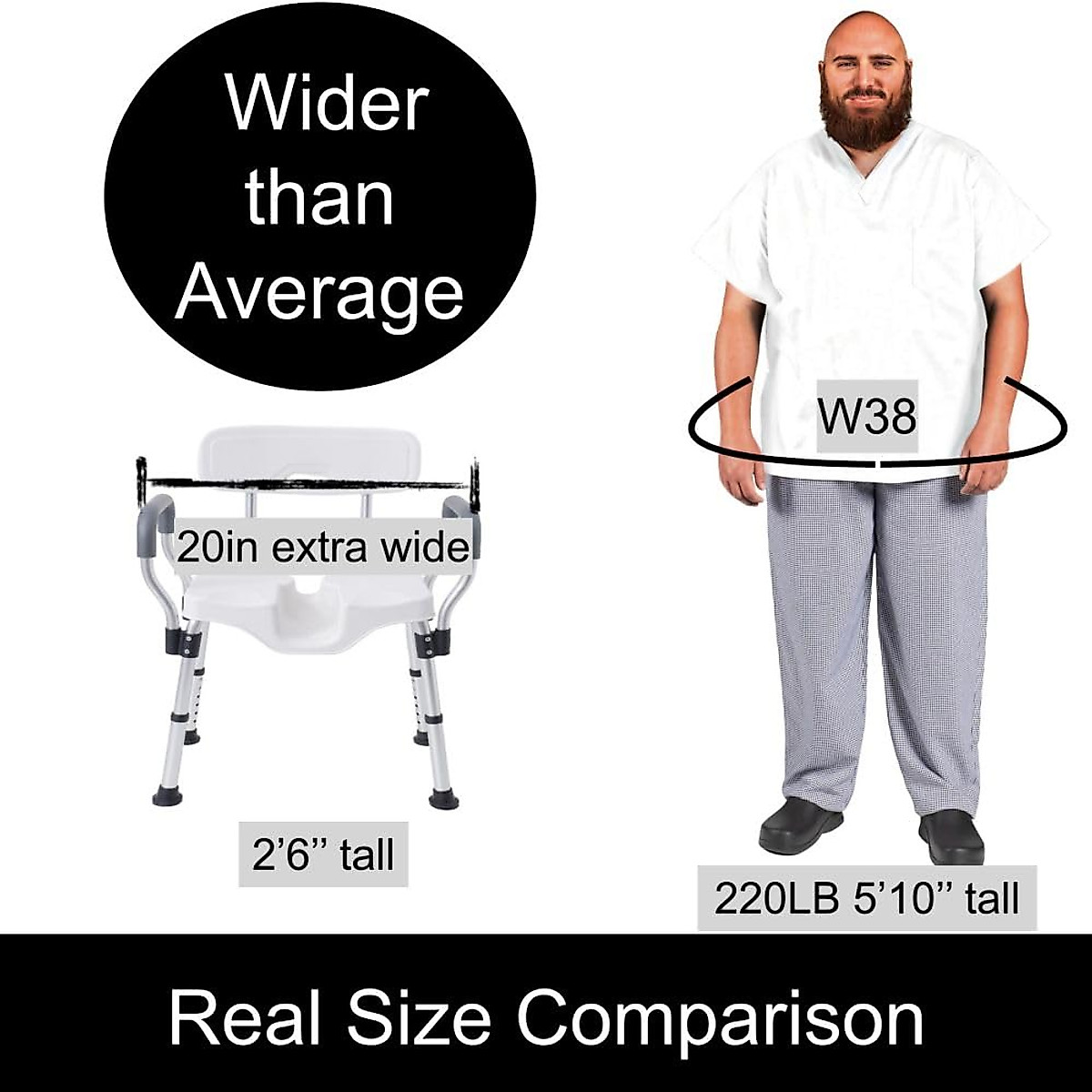 Urby Plus Size Shower Chair, Semi Pre-Assambled Extra Wide Shower Chair with Cutout Seat-U-Shape for Private Washing, Shower Chair for Elderly and Disabled, 150kg Capacity.