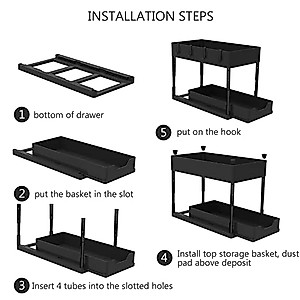 2 Pack Liftable Sliding Cabinet Basket Organizer Drawers, Multi-Purpose Pull Out Under Sink Organizers and Storage for Bathroom, 2-Tier Kitchen Under Bathroom Sink Organizer(Adjustable Height)