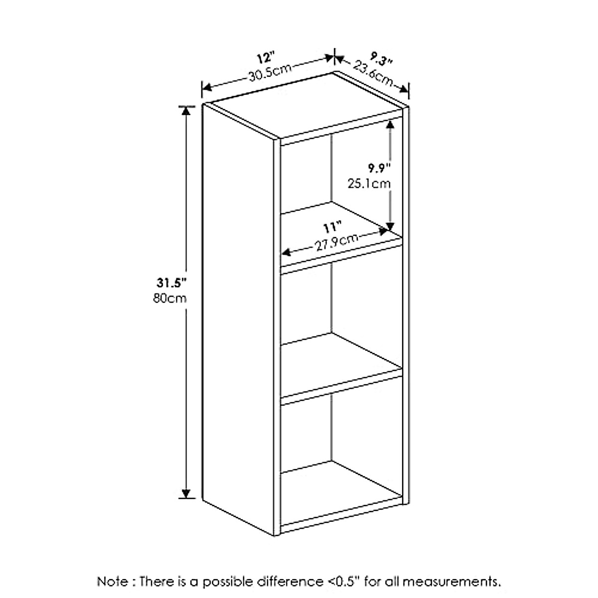 Furinno Pasir 3-Tier No Tool Assembly Open Shelf Bookcase, Blackwood