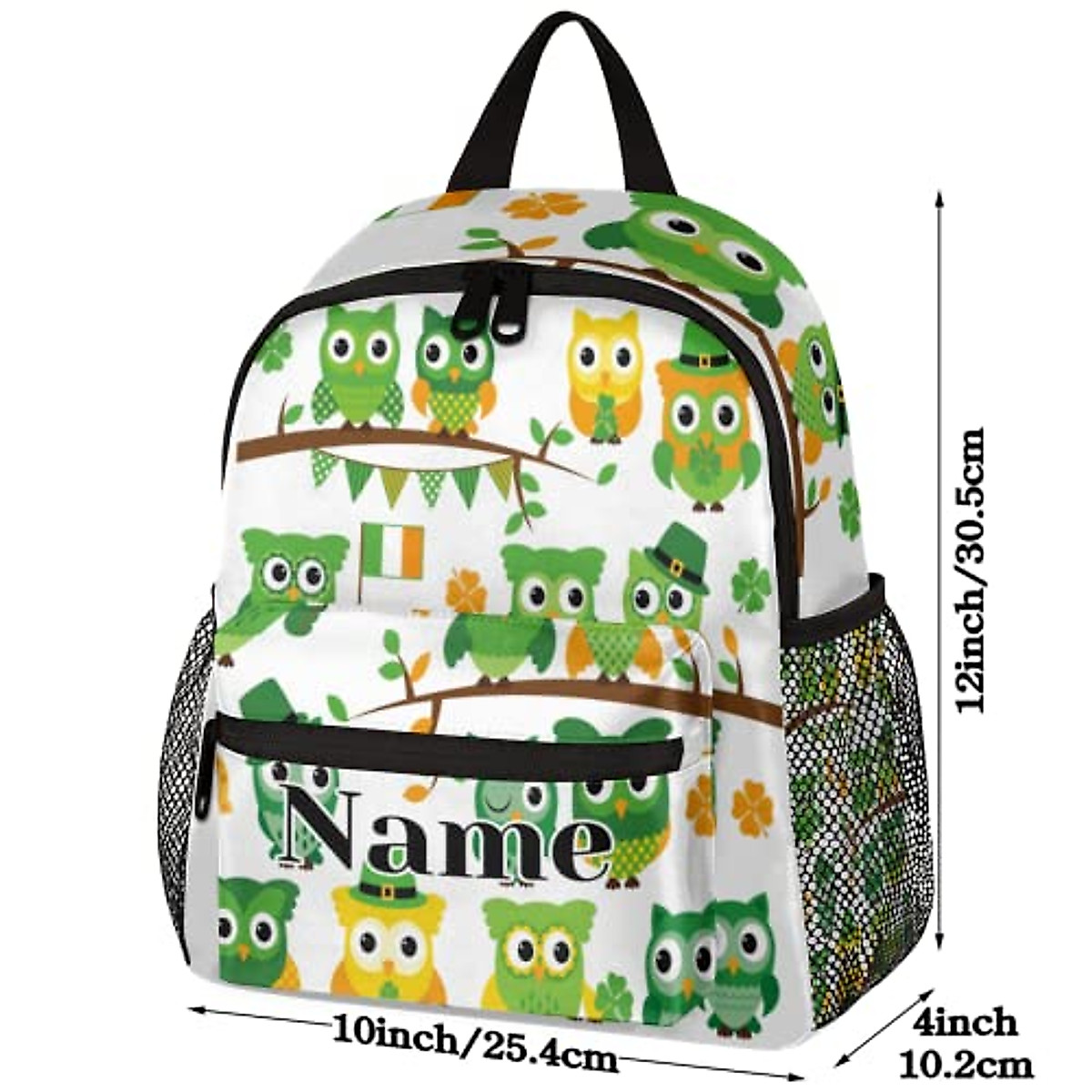 cfpolar Custom Owls kids backpack, St Patrick'S Day Themed Owls Personalized Preschool Backpack with Name Kindergarten Backpack for Toddler Girls Boys Customization Gift