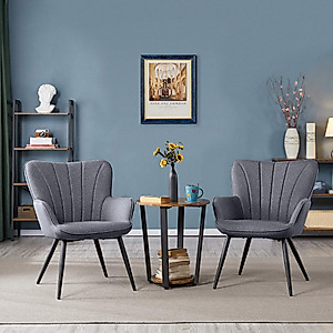 Yaheetech Accent Chair, Modern and Elegant Armchair, Linen Fabric Living Room Chair Vanity Chair with Metal Legs and High Back for Living Room Bedroom Office Waiting Room, Set of 2, Grey