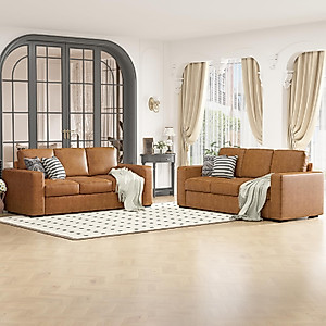 ELUCHANG 85" Luxury 3 Seater Sofa Couch for Living Room, Modern Upholstered Faux Leather Sofas Couches with Extra Deep Seats&Removable Cover, Comfy Sofa Couch for Small Space Apartment Lounge, Brown