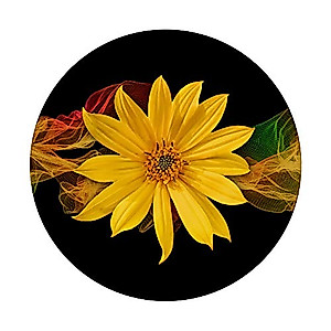 Cellphone Holder Pop Out Knob Floral Sunflower Design Black PopSockets PopGrip: Swappable Grip for Phones & Tablets