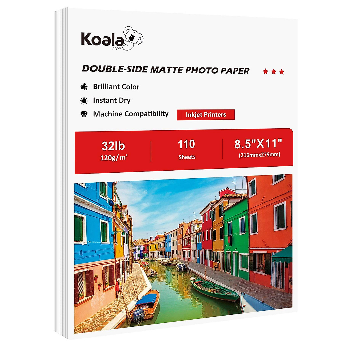 Koala Thin Presentation Paper Double-Sided Matte for Printing Photo 8.5X11 Inches 110 Sheets, Compatible with Inkjet Printer