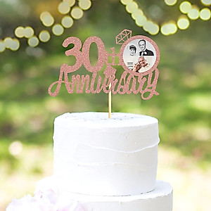 Sumerk 30th Anniversary Cake Topper,13PCS Rose Gold Glitter Cake Toppers Cake Decorations Set for 30th Wedding Anniversary Celebration Party