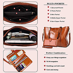 Purses and Handbags for Women Large Shoulder Tote Satchel Purse Work Bags with Matching Wallet (Brown)
