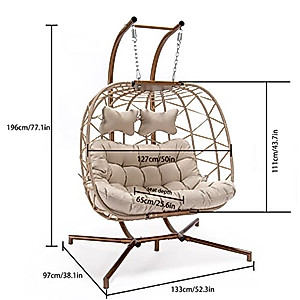 BULEXYARD Double Swing Egg Chair with Stand for Bedroom, Outdoor 2 Person Large Wicker Hanging Chair Oversized Twins Patio Loveseat