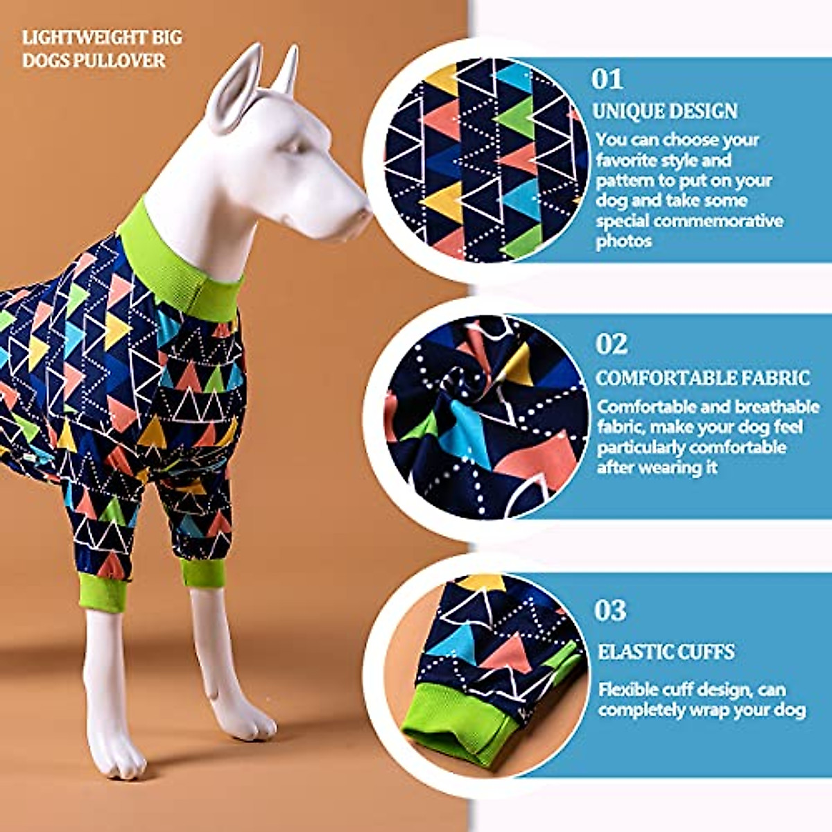 LovinPet Large Dog Pjs Post Surgery Wear/Triangles Blizzard Blue Prints/Post Surgery Shirt/UV Protection, Pet Anxiety Relief, Wound Care for Large Dog Onesies