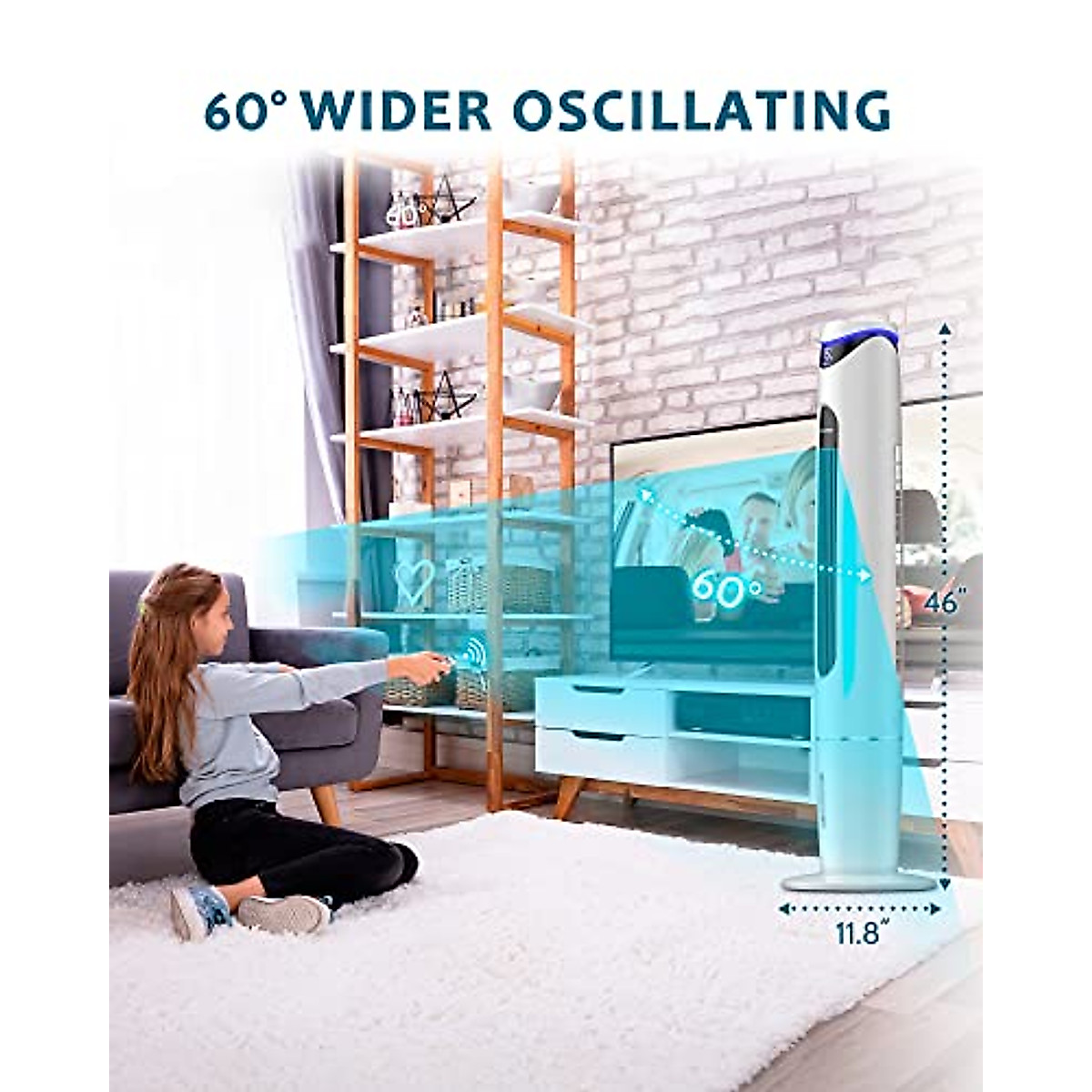 Evaporative Cooler - 46" Swamp Cooler with Remote, G-Ocean Air Cooler Fan with Night Light, 8H Timer, Oscillating, 3 Modes, 3 Speeds, 2 Ice Packs, Portable Air Conditioner for Home/Office/Outdoor