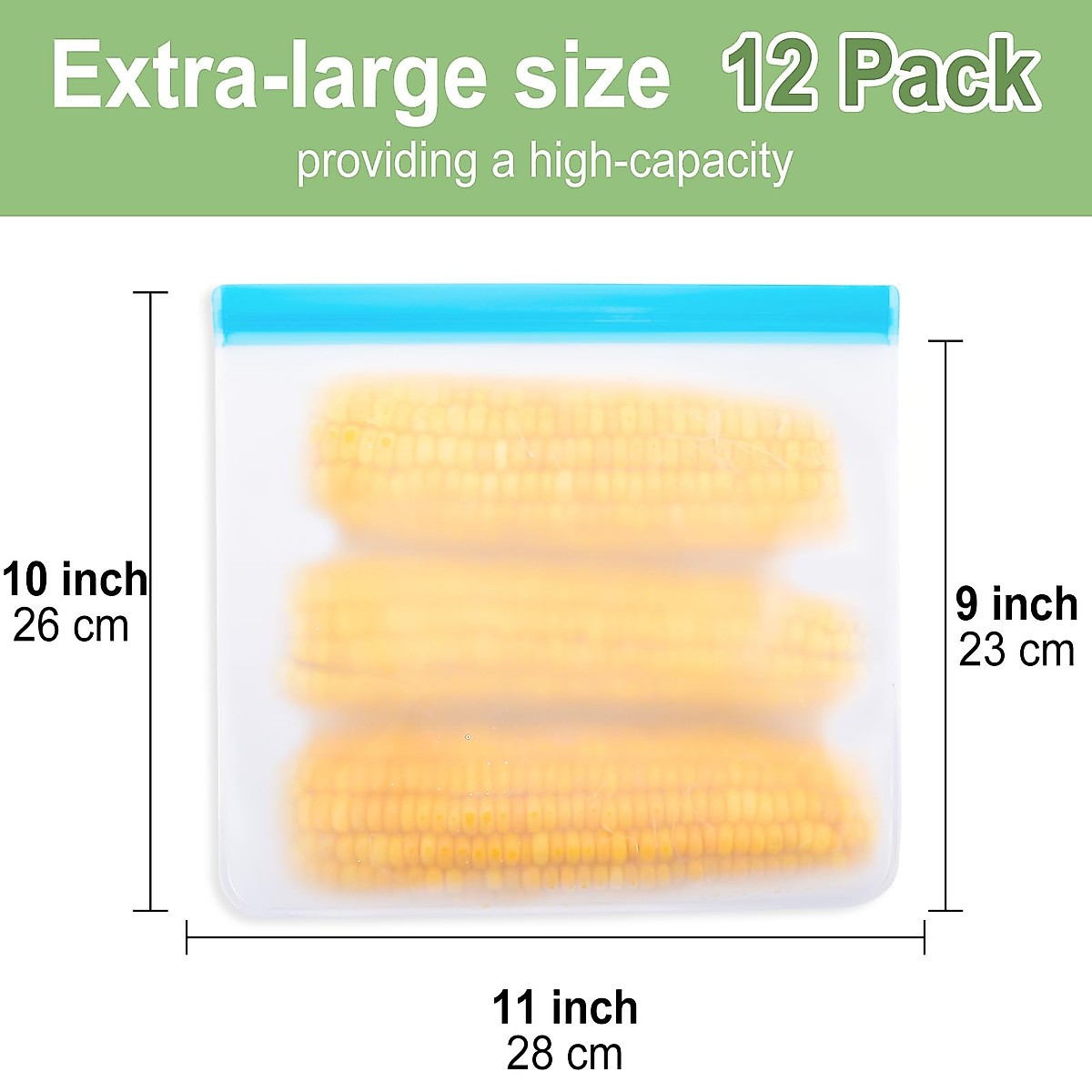 12 Pack -11"x10'' Reusable Gallon Bags BPA Free Freezer Bags, Leakproof Safe Food Storage Bags for Veggies,Marinate Meats,Snacks,Sandwiches from Kitchen to Travel and Home Organization