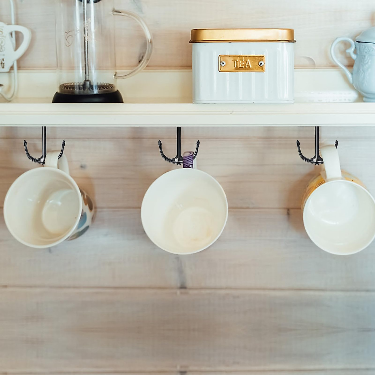 BAMI-LEE House Anchor Shape Zinc Alloy Double Prong Ceiling Hooks, 4-Pack Under Shelf Coat Hooks Hanging Towel Robe Clothes Cap Bathroom Kitchen Cabinet Garage Use (Black)