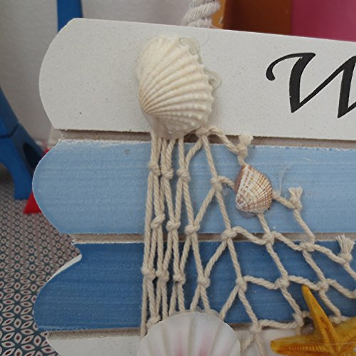 WINOMO Wooden Welcome Sign Front Door Nautical Decor (Blue)