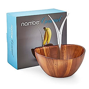 nambe Fruit Tree Bowl | Fruit Basket with Banana Hanger | Large Decorative Wooden Fruit Bowl for Kitchen Counter or Centerpiece Table Décor | Made of Acacia Wood and Metal Alloy | 12-Inch