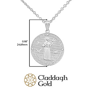 925 Sterling Silver Saint Francis Of Assisi CZ Round Medal Charm Pendant (Small)