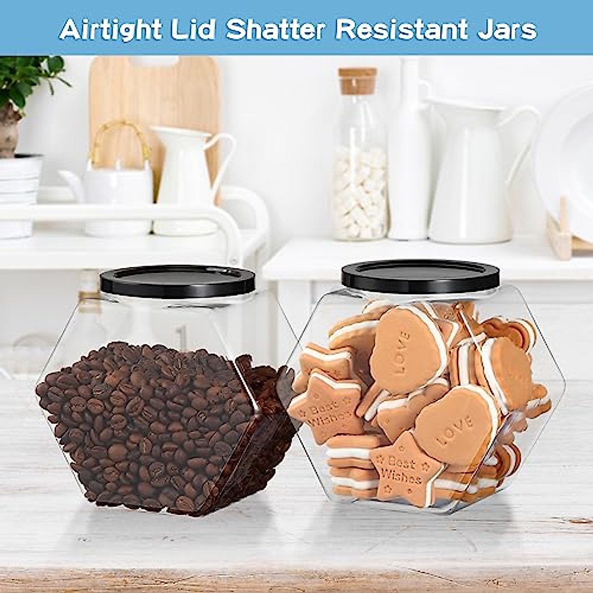 Dandat 12 Pcs Plastic Candy Jars Container with lids, Hexagon Shaped Jars 30oz and 73oz Clear Wide Mouth Candy Storage Jar for Cookies, Candy, Snacks, Paper Stars, Detergent Pods, Gifts and Storage