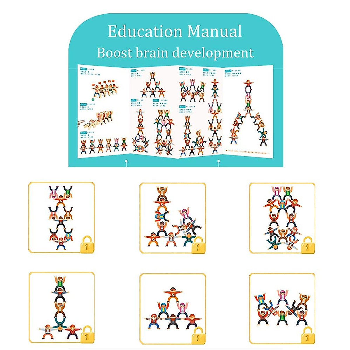 Fuortia 14pc Wooden Pirate Stacking Games Set, Balance Building Block Toys Suitable for Children Over 3 Years Old, Early Education Educational Toy