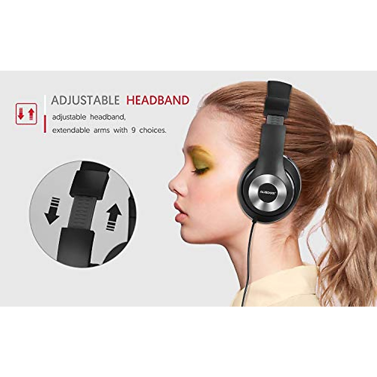 Ausdom Kids Headphones Lightweight Over-Ear Wired HiFi Stereo Headphones with Built-in Mic Comfortable Leather Earphones- Black