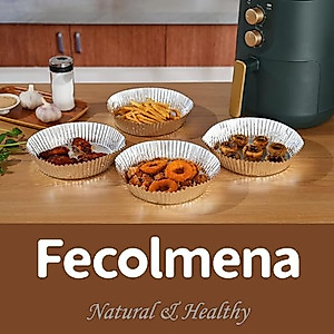 Air Fryer Liners, Fecolmena 50 PCS Disposable Round Aluminum Foil Papers, Safe Food Contact Grade Material & High Temperature Resistant for Air Fryers and Ovens