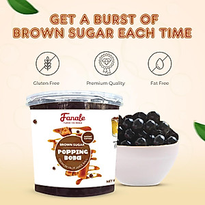 Fanale Brown Sugar Popping Boba Pearls, Vegan, Non GMO, Gluten Free, Fat Free, Perfect for Bubble Tea, Smoothies, Ice Cream, Desserts, and Beverages.