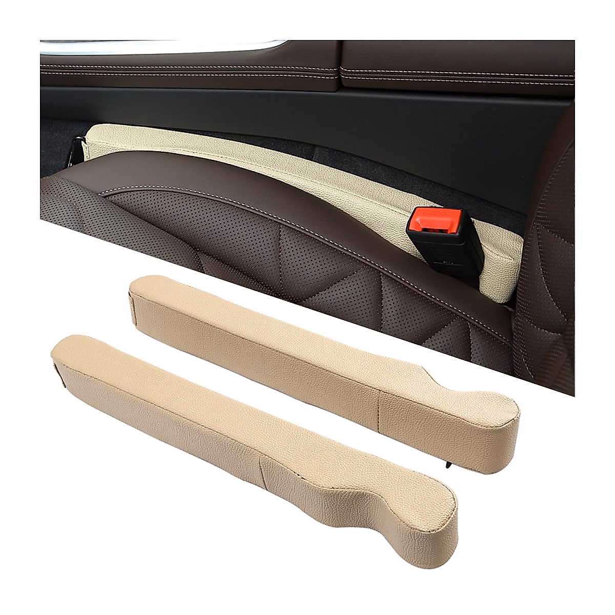 LKAHG 2Pcs Car Seat Gap Filler, PU Leather Auto Crevice Catcher Drop Blocker to Fill The Seat and Console Gap, Universal Vehicle Interior Accessories for Car, SUV, Truck (Beige)