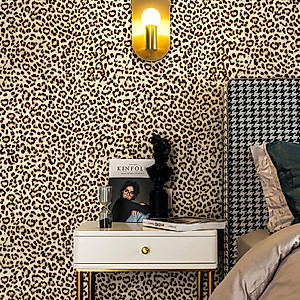 HueBurst Leopard Peel and Stick Wallpaper Leopard Contact Paper Self Adhesive Brown Wallpaper Removable Waterproof Contact Paper Art DIY Wallpaper for Bedroom Living Room 17.3"x118"(14.4sq.ft.)