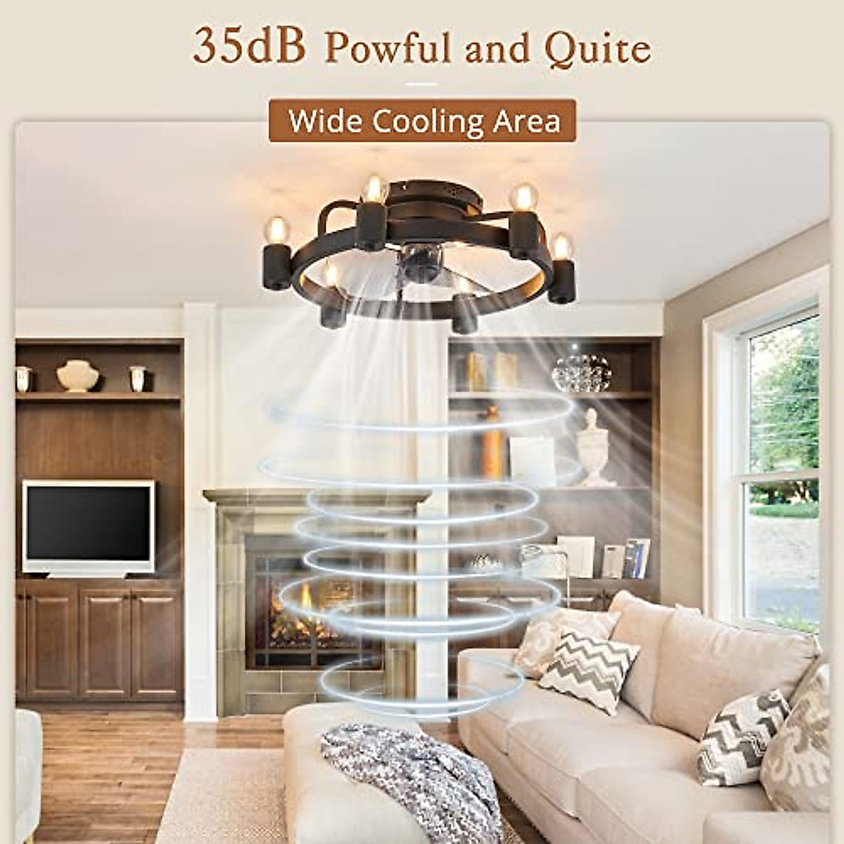 LEDIARY Rustic Ceiling Fans with Lights Black, Low Profile Ceiling Fan with Light Flush Mount, Industrial Farmhouse Vintage Ceiling Fan with Remote for Bedroom,Kitchen,Home