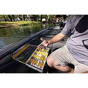 Plano Edge 3700 Vertical Jig & Spybait Box Tackle Storage, Gray and Yellow, Holds Up to 52 Vertical Baits, Rust-Resistant and Waterproof Bait Organizer Box