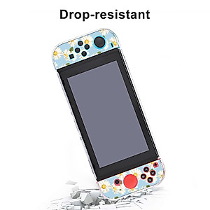 Camomile and Polka Dot Printed Protective Case Cover Compatible with Switch Game Console Controller with Holder Stand