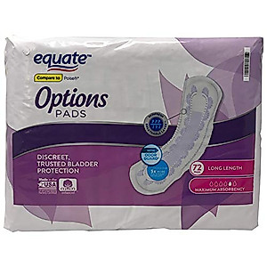 Equate Options Maximum Absorbency Long Length Pads, 72 Count
