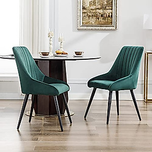 Duhome Dining Chairs Accent Chair Set of 2, Upholstered Tufted Armless Chair Leisure Chair Mid Century High-Back Modern Velvet Chair Side Chair for Dining Room Living Room Bedroom Coffee Dark Green