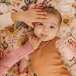 Fitted Crib Sheet - Garden Floral Pattern Design, Woven 100% Cotton (Rose Pink, Regular (28x52x9) in)