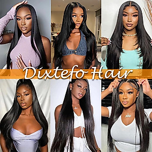 Dixtefo 13x6 HD Glueless Straight Lace Front Wigs Human Hair Transparent Lace Frontal Wigs 220% Density Brazilian Virgin Human Hair Wigs for Women Pre Plucked with Baby Hair Natural Color 30 Inch