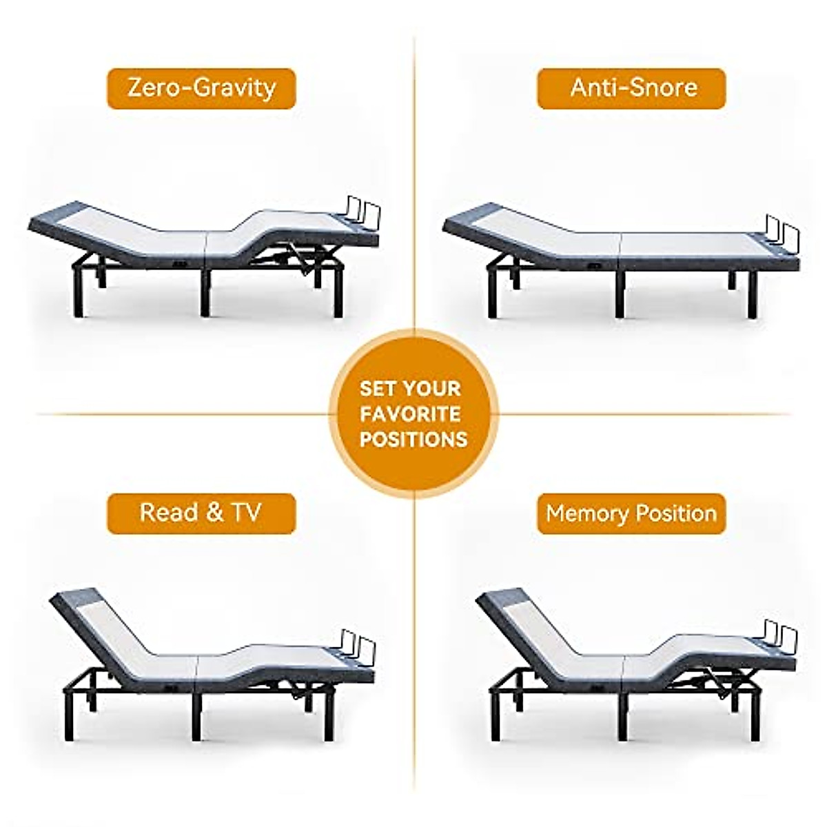 POMT Adjustable Bed Frame Queen Quick Assembly Adjustable Bed Base with Wireless Remote Independent Head and Foot Incline Dual USB Charging Ports Under Bed Nightlight Side