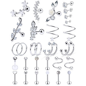 Yaalozei 16G Cartilage Helix Tragus Earrings Piercing Jewelry for Women Surgical Stainless Steel Hypoallergenic Flat Back Rook Daith Conch Ear Earrings Studs Hoop Piercings Jewelry set Men Silver 8mm