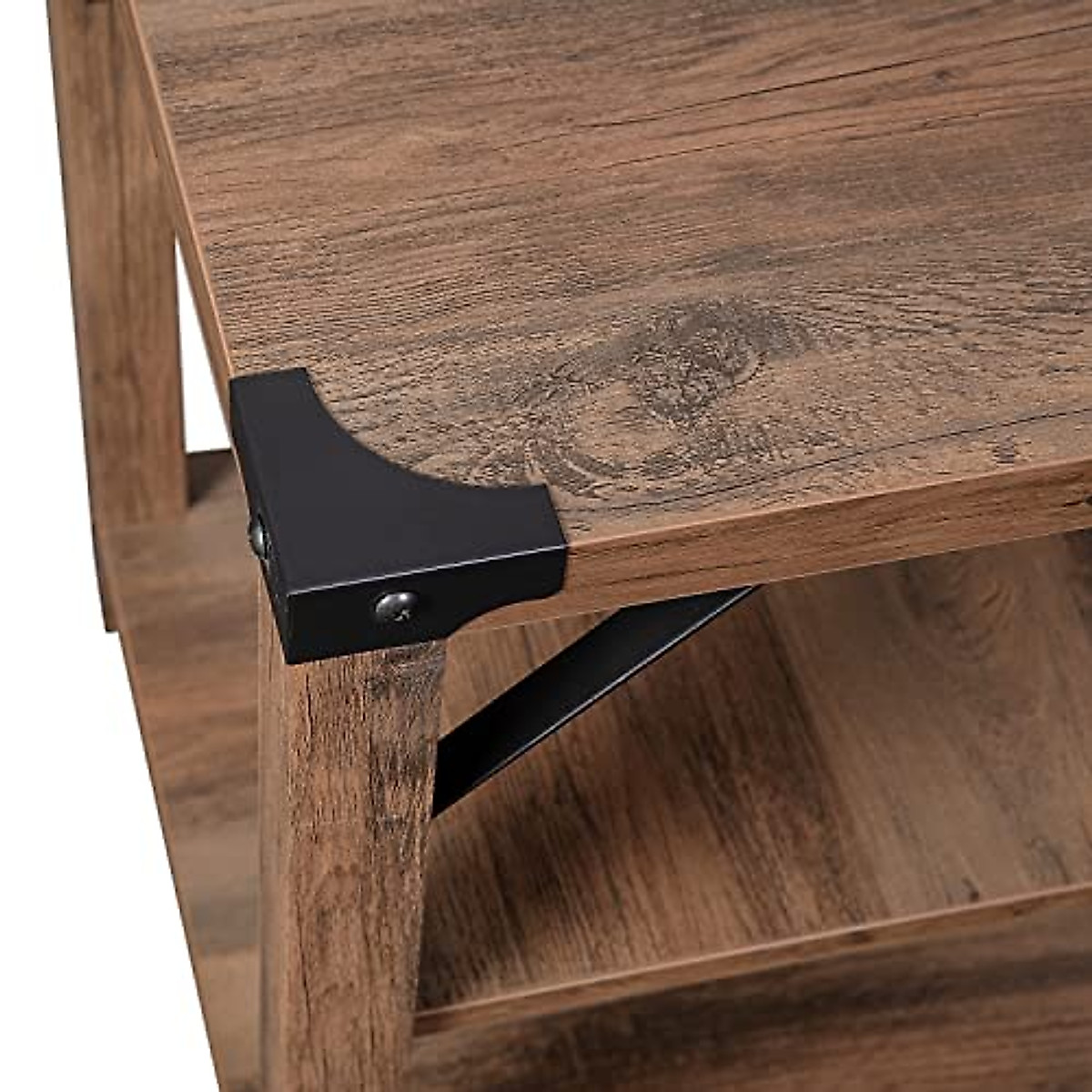 Flash Furniture Wyatt Modern Farmhouse 3 Tier Side Table - Rustic Oak Engineered Wood Frame - Black Metal Crisscross Side Braces and Corner Accents