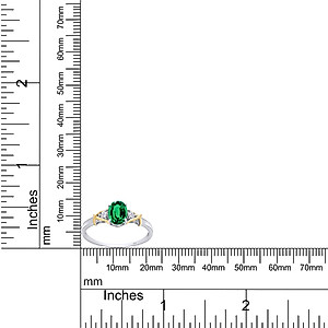 SAVEARTH DIAMONDS 2 Tone 14K Yellow Gold Plated 925 Sterling Silver Oval Shape Green Nano Emerald and Round Shape Lab Grown Diamond Women Ring (0.85 Cttw) Ring Size - 7