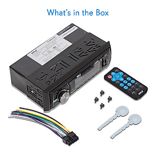 Pyle Marine Bluetooth Stereo Radio - 12v Single DIN Style Boat In dash Radio Receiver System with Built-in Mic, Digital LCD, RCA, MP3, USB, SD, AM FM Radio - Remote Control - PLMRB29B (Black)