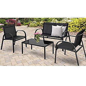 HAPPYGRILL 4 Pieces Patio Furniture Outdoor Garden Patio Table Set Poolside Lawn Chairs with Glass Coffee Table