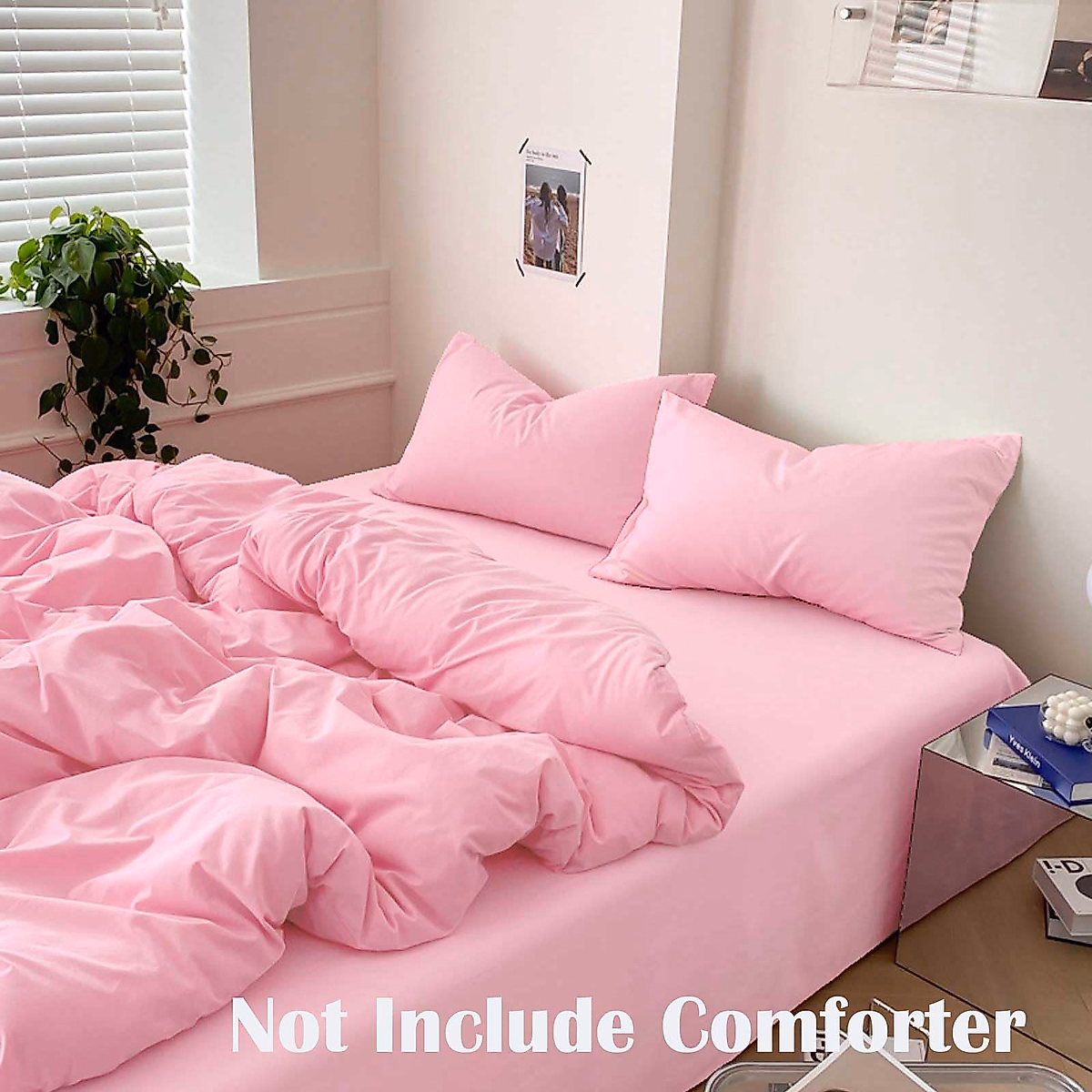 Nanko Pink Queen Size Duvet Cover Set, Luxury Lightweight Microfiber Bedding Sets with Zip Ties - Modern Bed Sets for Kids and Women Girls Chambray Teen 3pc 88 x 90 inch, Light Pink Coral