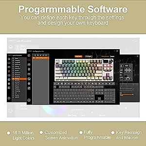 SHOWKINGS 75% Mechanical Keyboard, BT5.0/2.4G/USB-C Hot Swappable Gaming Keyboard with 87 Keys Programmable Buttons for Windows and Mac OS Systems-Customized Sea Air Switch(Grey-White)