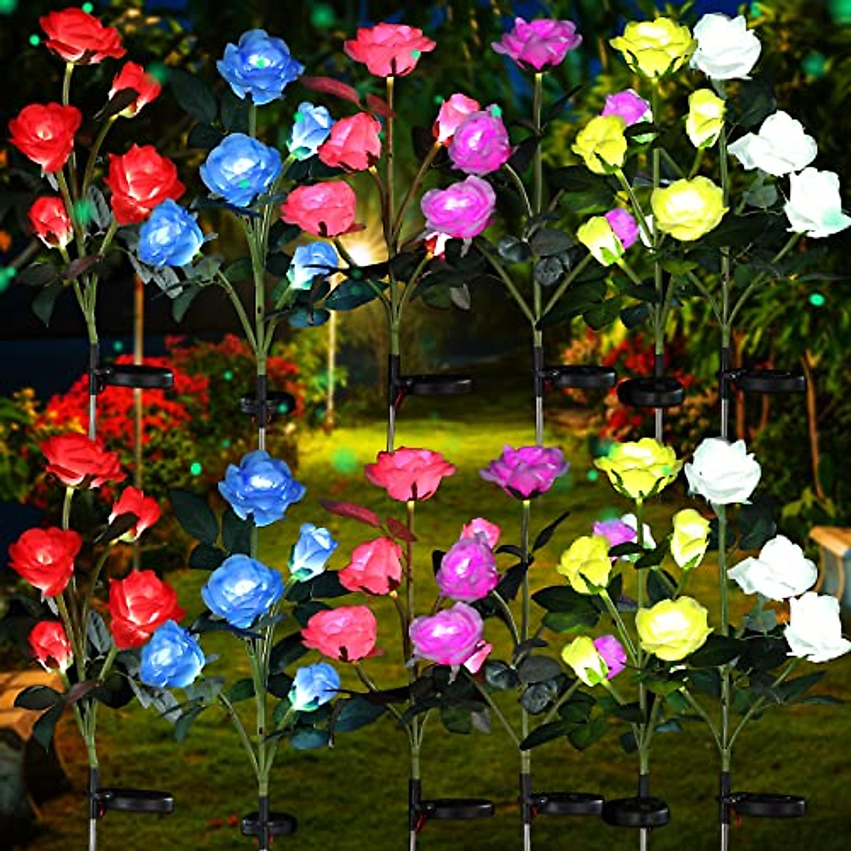BBTO 12 Pack Solar Rose Lights Solar Outdoor Garden Flower Lights Flowers Roses Lights with 60 Rose Flowers Waterproof Lights for Valentine's Day Weeding Pathway Walkway Patio Yard Decoration