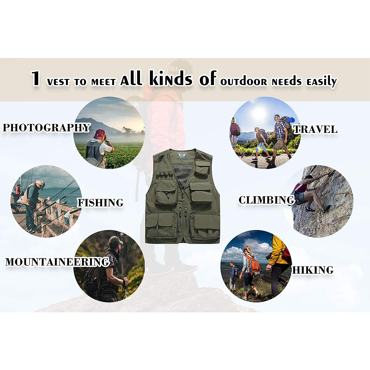 Flygo Men's Multi-Pocket Outdoor Quick Dry Mesh Fishing Safari Photo Work Vest (Large, Black)