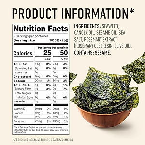 Annie Chun's - Roasted Seaweed Snacks, Sesame-Flavor, 0.35 oz, Keto, Vegan, Gluten-Free, Dairy Free, Light & Airy, Hearty & Delicious Snacks, 0.16-Oz (Pack of 12)