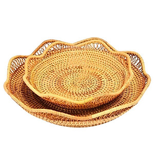amololo Hademade Flower Shape Fruit Basket Food Caddy Snack Storage Tray Dinning Room Bowl (2-Size S+L)