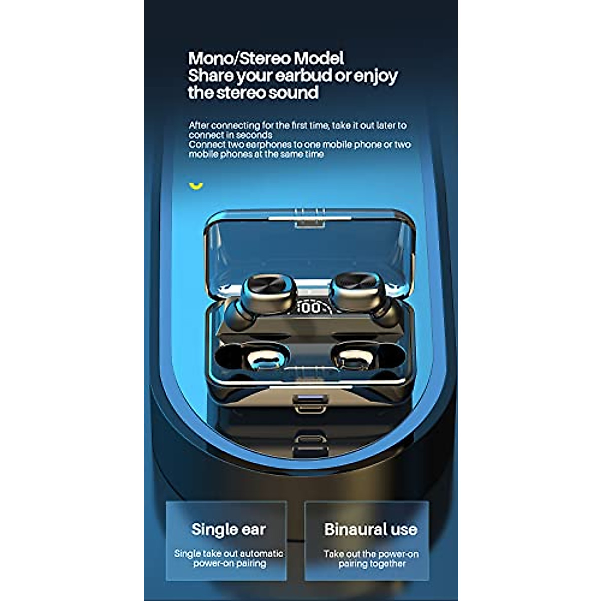 TWS Wireless Earbuds Bluetooth 5.1 Headphones Build in Mic HD Large Display Charging Box IPX7 Waterproof Voice Assistant Automatic Pairing USB Type-C Low Latency for Android iOS Windows Mac (Black)