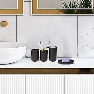 Bathroom Accessory Set, 6-Piece Toothbrush Holder, Toothbrush Cup, Garbage Trash Can, Soap Dispenser, Soap Dish and Toilet Brush Holder, Black