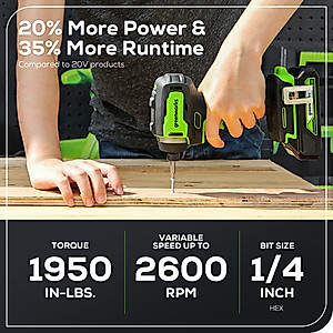 Greenworks 24V Brushless 1/4" Cordless Impact Driver, (2) 2.0Ah Batteries, Compact Charger, and Bag Included